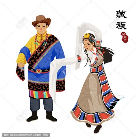 藏族藏族特色56个民族手绘民族插画藏族男孩女孩藏族人物情侣插画民族男女民族人物藏族姑娘卡通少数民族民族服饰民族文化五十六个民族少数民族服饰西藏