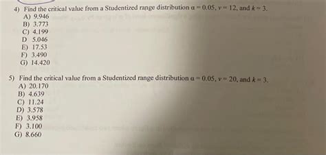 Solved 4 Find The Critical Value From A Studentized Range
