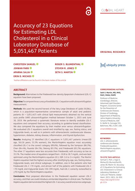 Pdf Accuracy Of 23 Equations For Estimating Ldl Cholesterol In A Clinical Laboratory Database