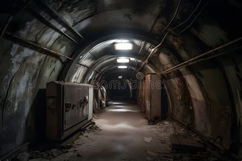 Abandoned Old Unerground Bunker Interior Neural Network Generated Photorealistic Image Stock