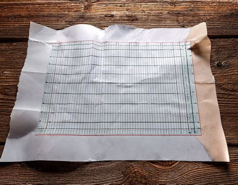 A Sheet Of Torn Graph Paper With Precise Geometric Lines Placed Atop A Rustic Wooden Surface