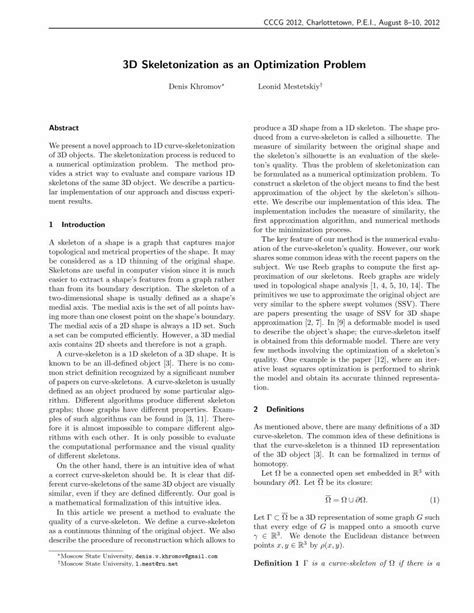 Pdf 3d Skeletonization As An Optimization Problem2012cccgcapaperspaper50pdf3d