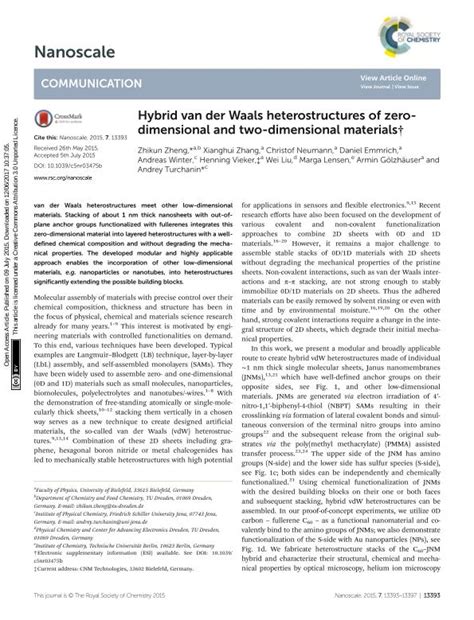 Hybrid Van Der Waals Heterostructures Of Zero Dimensional And Two Dimensional Materials