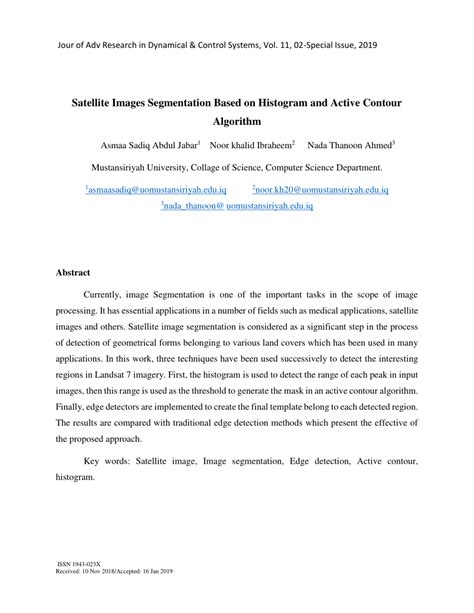 pdf satellite images segmentation based on histogram and active
