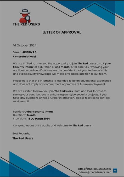 Haripriya S On Linkedin Internship Theredusers Cybersecurity Learning