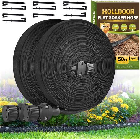 Flat Soaker Hose 100 Ft For Garden Beds 2 Pack 50 Ft Soaker Hose For