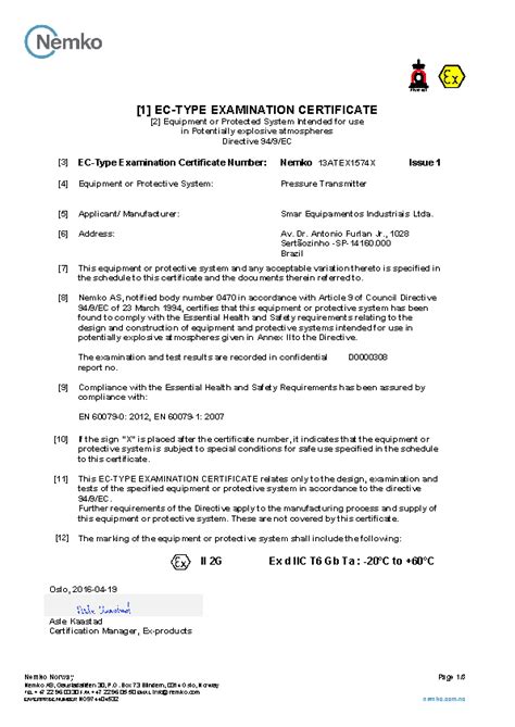 SMAR LD NEMKO ATEX Explosion Proof ProCon SLS