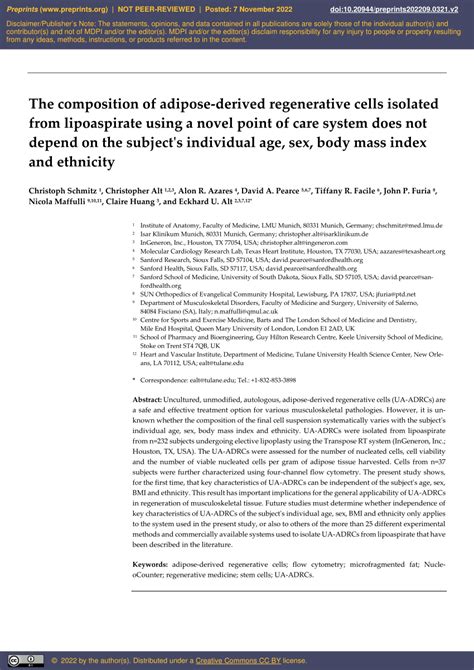 Pdf The Composition Of Adipose Derived Regenerative Cells Isolated From Lipoaspirate Using A