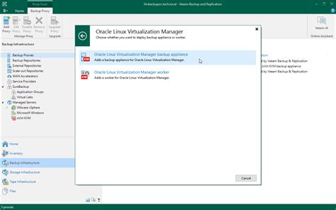 Step 1 Launch New Ovirt Kvm Backup Appliance Wizard Veeam Backup For Oracle Linux