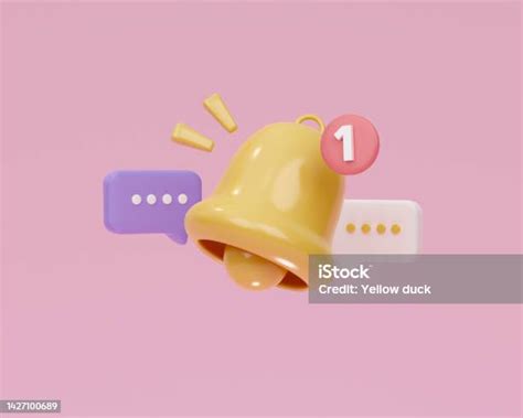 거품 연설이있는 3d 렌더링 알림 벨 아이콘 미리 알림 또는 통지 기호 새 메시지 서명에 대한 경보 아이콘입니다 소셜 미디어 정보 통지 3d 렌더링 일러스트 만화 최소
