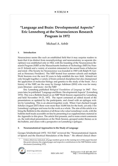 Pdf “language And Brain Developmental Aspects ” Eric Lenneberg At The Neurosciences Research