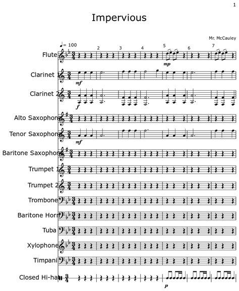 Impervious Sheet Music For Flute Clarinet Alto Saxophone Tenor Saxophone Baritone