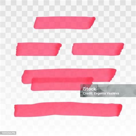 핑크 하이라이터 투명 브러시 라인 세트 투명 한 배경에 격리 된 마커 강조 줄무늬를 강조 표시 합니다 벡터 핸드 그린 그래픽 세련된 요소 형광펜에 대한 스톡 벡터 아트 및
