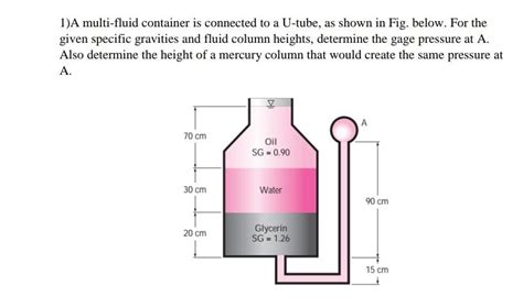 solved 1 a multi fluid container is connected to a u tube