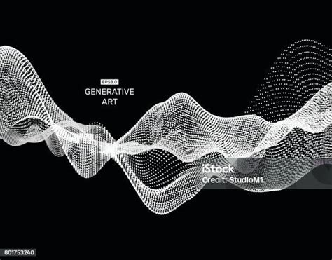 포스터 책 표지 전단지 배너에 대 한 물결 모양 배경 동적 효과입니다 3 차원 관점 그리드입니다 도트와 추상적인 벡터 일러스트입니다 3차원 형태에 대한 스톡 벡터 아트 및
