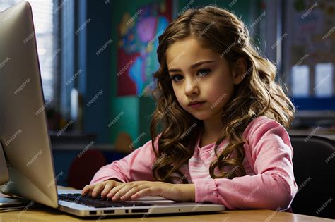 Premium Ai Image A Girl 67 Using Computer In Classroom