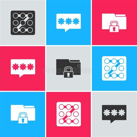 Set Graphic Password Protection Password And Folder And Lock Icon Vector Stock Vector