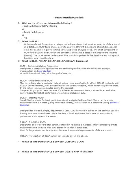 Teradata Interview Questions Pdf Database Index Microsoft Sql Server