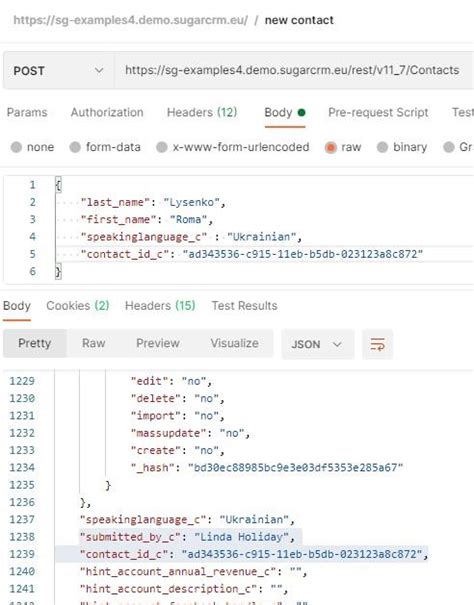 i tried to create a contact through the rest api in sugar crm but i