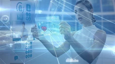 Digital Animation Of Digital Interface With Data Processing Against Woman Holding Futuristic