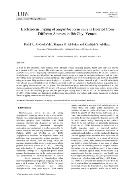 Pdf Bacteriocin Typing Of Staphylococcus Aureus Isolated From Different Sources In Ibb City