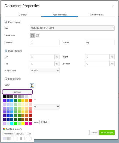 Change Document Background Support Center