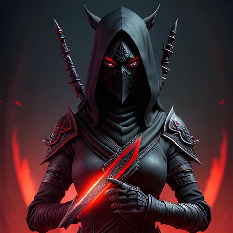 Shadow Assasin With Red Eyes In Mask Dagger In Hand 8k High Resolution High Quality