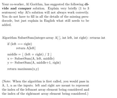 Solved Consider The Following Problem Given An Array A Of