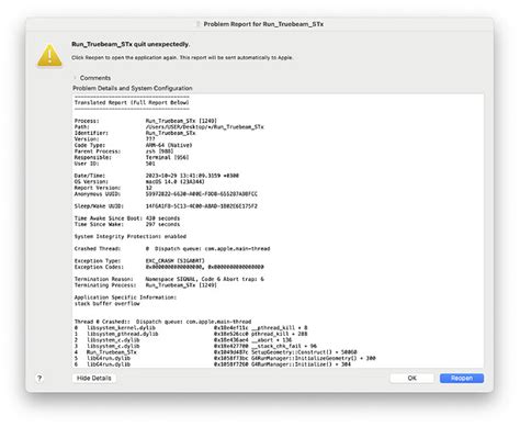 MacOS Sonoma Namespace SIGNAL Code 6 Abort Trap 6 Applications