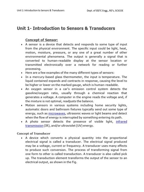 Unit Introduction To Sensors And Automation Pdf Electrical Resistance And Conductance