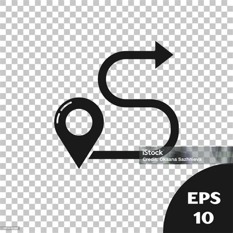 투명 한 배경에 격리 된 검은 색 경로 위치 아이콘입니다 지도 포인터 기호입니다 경로 또는 도로의 개념입니다 Gps 네비게이터 벡터 일러스트레이션 0명에 대한 스톡 벡터