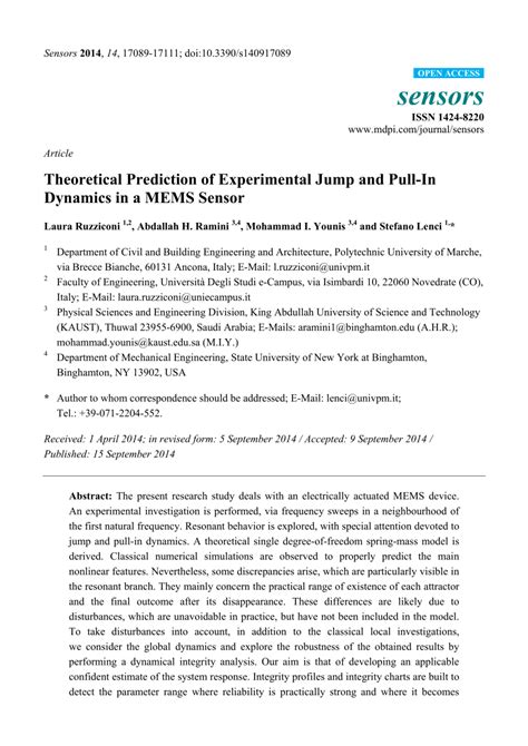 Pdf Nonlinear Dynamics Of An Electrically Actuated Mems Device Experimental And Theoretical