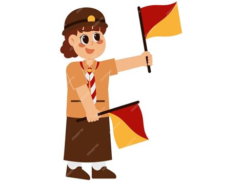 Premium Vector Cute Scout Girl With Semaphore Flag Illustration