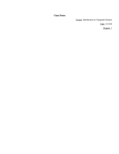 Intro To Comp Sci Chapt 1 Class Notes Course Introduction To Computer Science Date 113