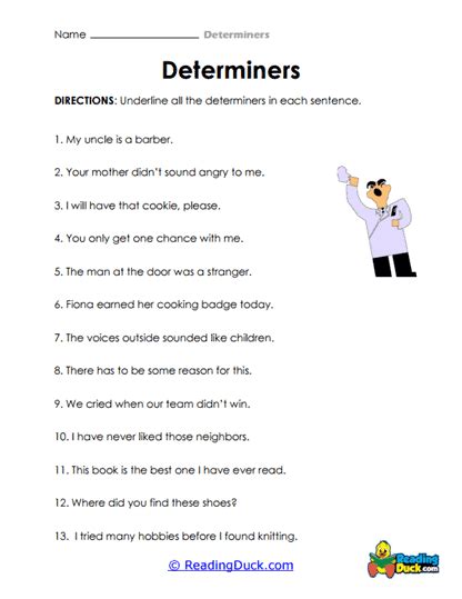 Determiners Worksheets Grammar Skills Reading