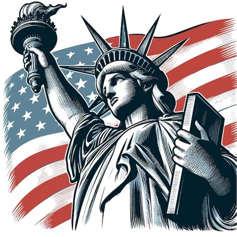 A Drawing Of The Statue Of Liberty Holding A Book In His Hand Premium