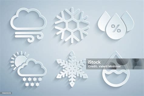 눈송이 물 방울 비율 눈과 태양구름 바람이 부는 날씨 아이콘을 설정합니다 벡터 0명에 대한 스톡 벡터 아트 및 기타 이미지 0명 12월 3차원 형태 Istock