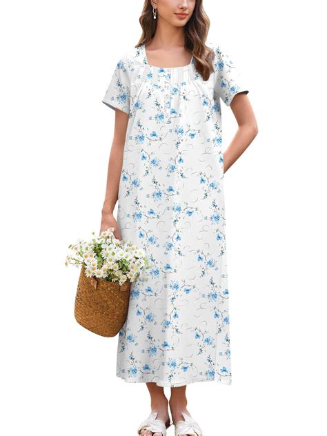 Ekouaer Cotton Nightgowns For Women Soft Sleepwear Floral House Dress