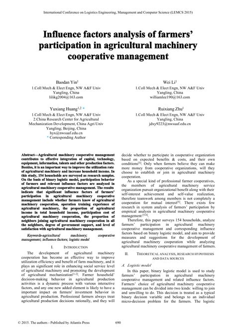 Pdf Influence Factors Analysis Of Farmers Participation In