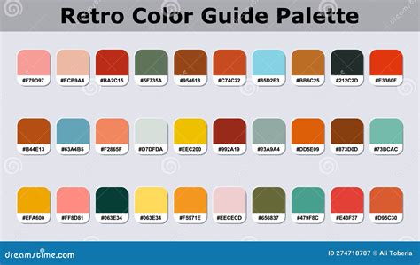 Conjunto De Amostras De Catálogo De Paleta De Cores Retroradas Com Códigos De Hexadecimais Rgb