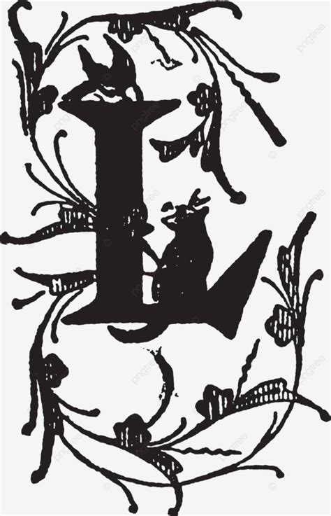 Lfloral Initialvintage Illustration Line Black Engraving Vector Line