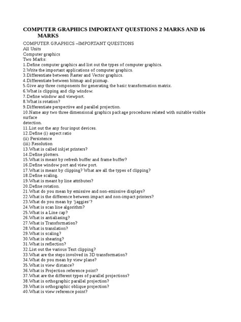 cs2401 computer graphiccs question bank with answers pdf computer graphics printer computing