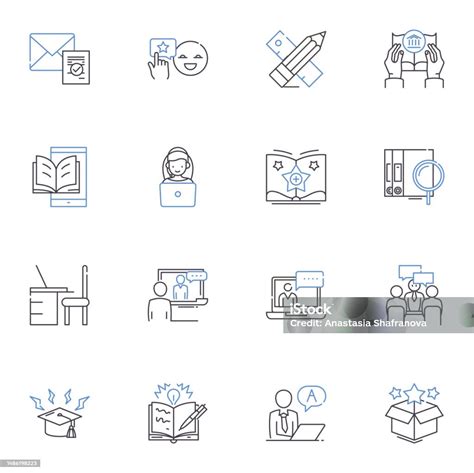 전문 분야 라인 아이콘 컬렉션 확장 학습 성장 개발 확장 적응 다재다능 탐색 벡터 및 선형 그림 혁신 실험 숙달 개요 표지판 세트 개발에 대한 스톡 벡터 아트 및 기타