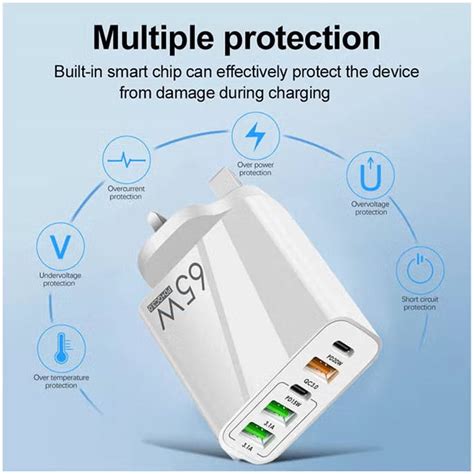 CROIRE Universal 65W 5 USB Port GaN Charger USB C Power Adapter Charge Up To 5 Devices At Once
