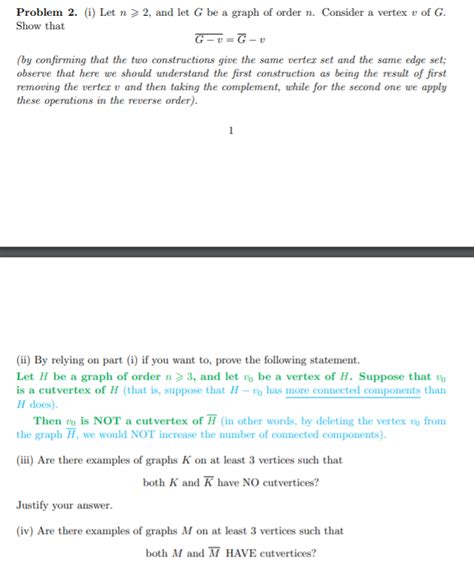 Solved Problem I Let N And Let G Be A Graph Of Chegg Com