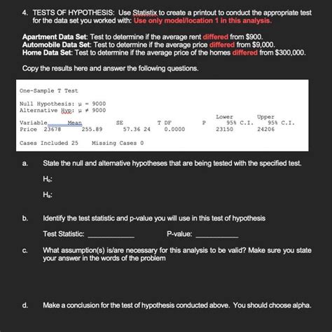 Solved 4 TESTS OF HYPOTHESIS Use Statistix To Create A Chegg Com