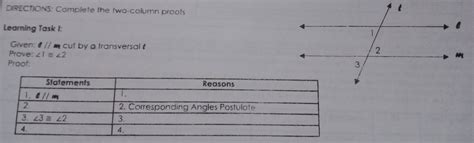 solved directions complete the two column proofs learning task 1