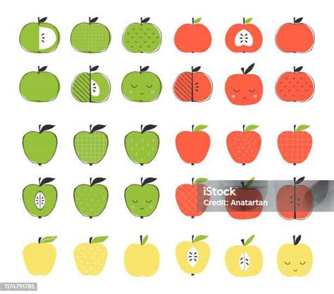 벡터 고립 사과의 큰 세트입니다 녹색 빨간색 및 노란색 그림입니다 0명에 대한 스톡 벡터 아트 및 기타 이미지 0명 가을 개체 그룹 Istock