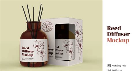 Reed Diffuser Packaging Box Realistic Mockup Product Mockups Ft Aroma And Bottle Envato