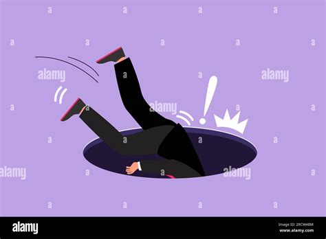Cartoon Flat Style Drawing Businessman Falling Into Pit Hole Legs Up